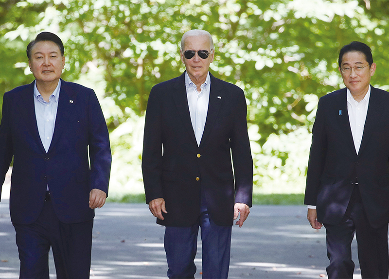 The U.S., Japan, and South Korea Form Security Pact at Camp David0